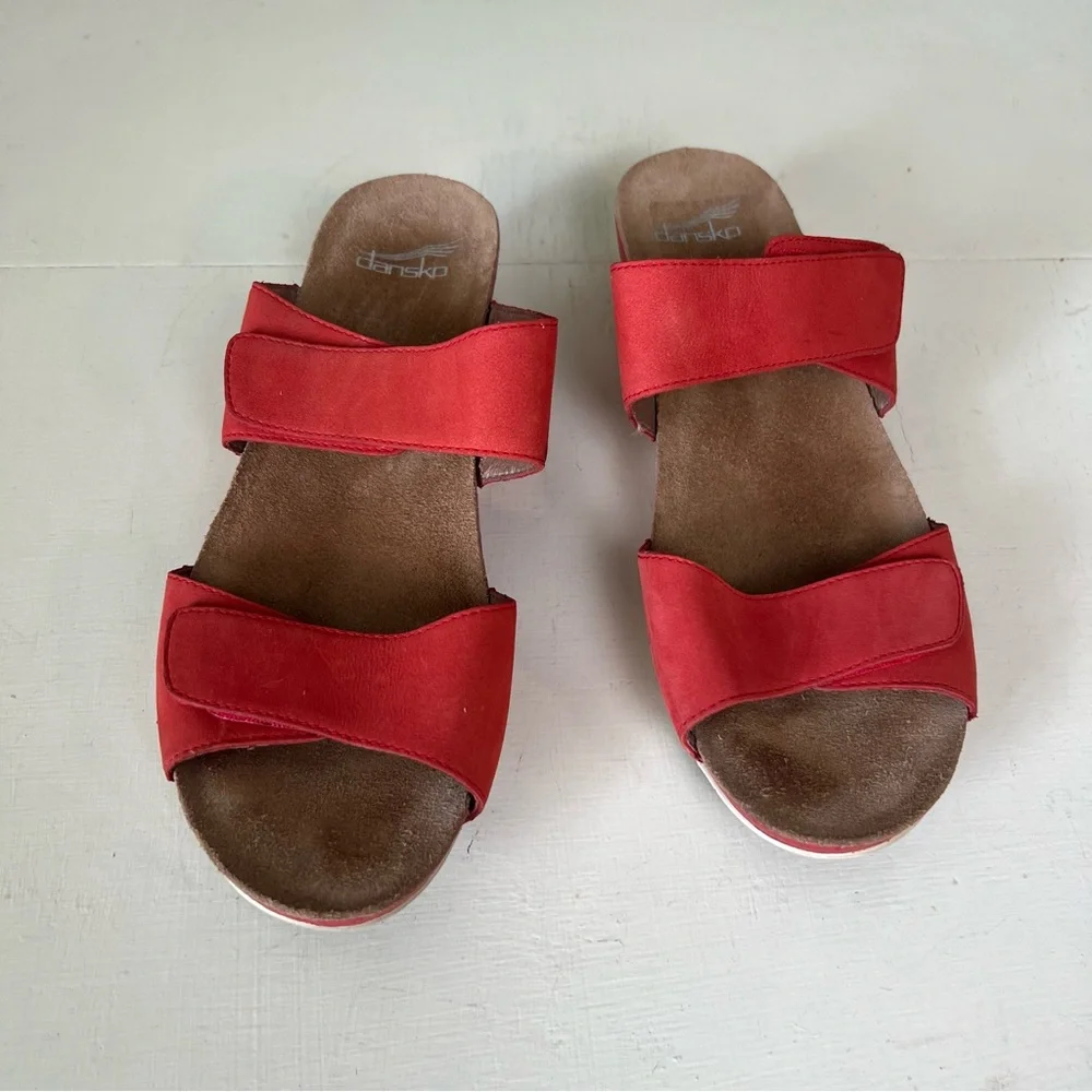 Dansko | Shoes | Dansko Vienna Milled Nubuck Wedge Slides Sandals Red ...